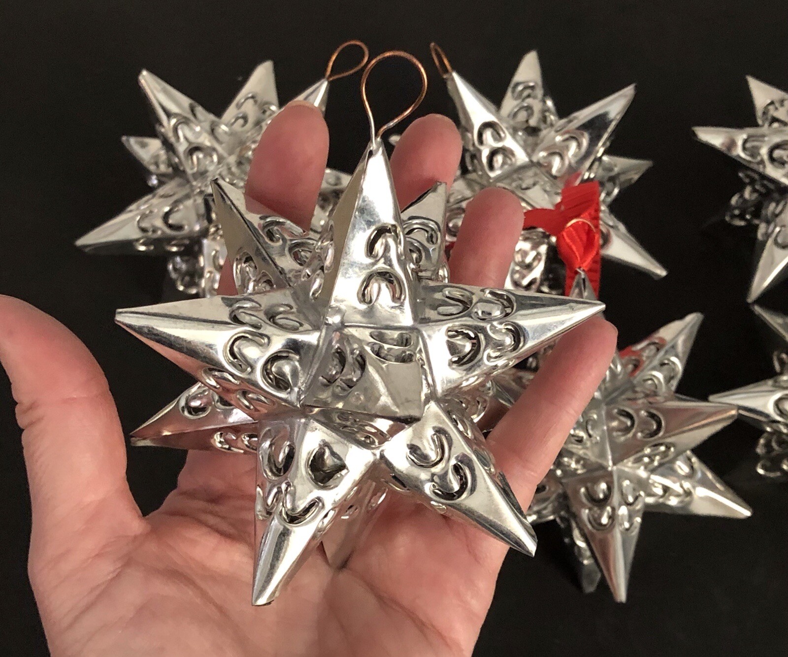 Punched TIN STARS Set (6) Mexican Tin Hanging Star Ornaments, Silver ...