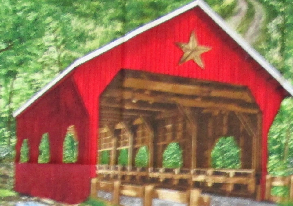 1 Cute "Covered Bridge" Fabric Quilting/Wallhanging Sewing Crafting ...