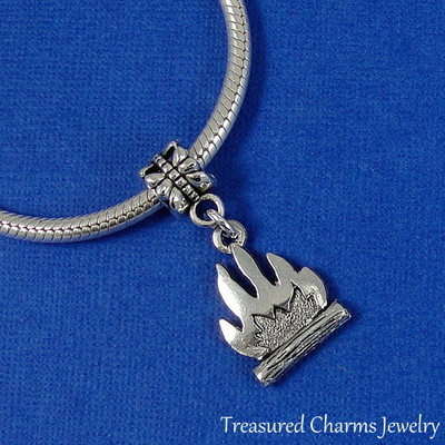 Silver CAMPFIRE Dangle Bead CHARM Flaming Camp Bonfire fits EUROPEAN ...