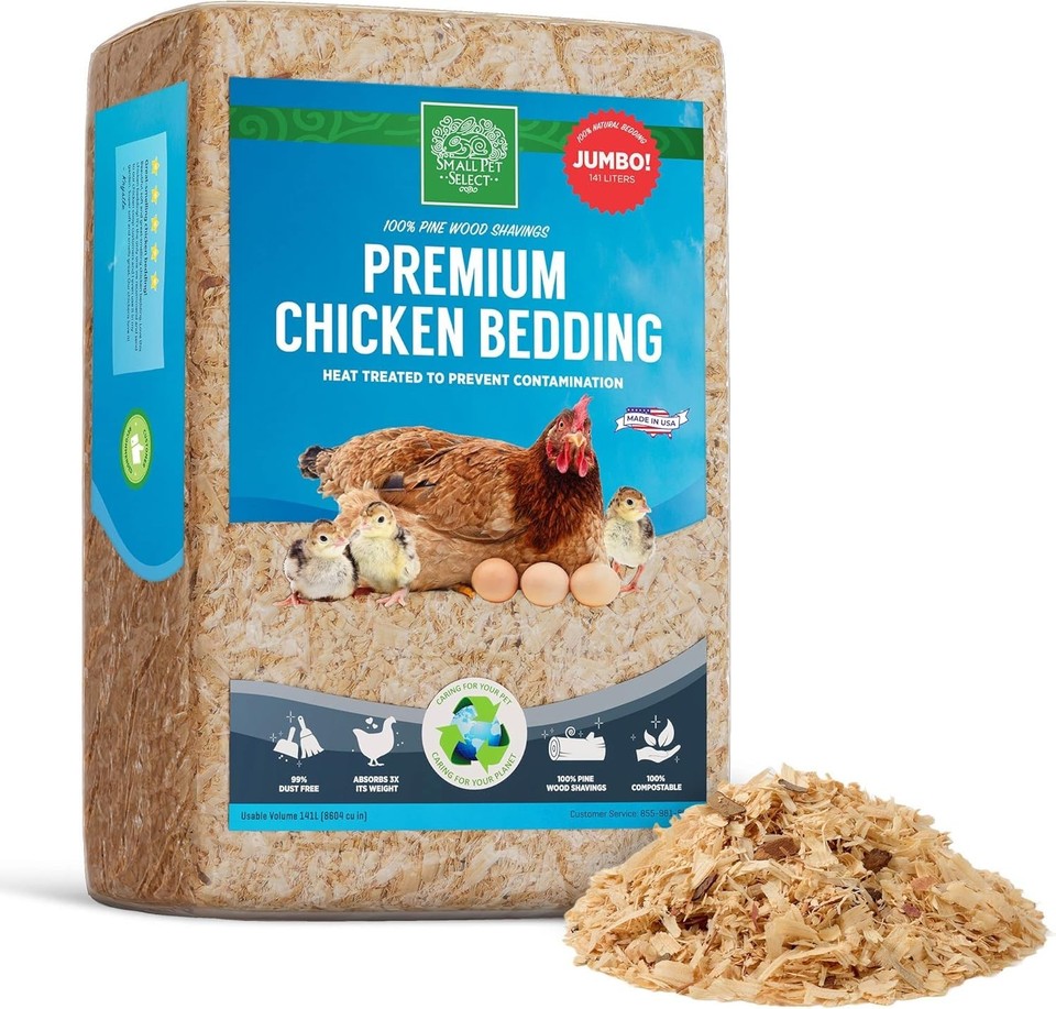 Premium 141L Dust-Free Pine Shavings Chicken Bedding for Coops ...