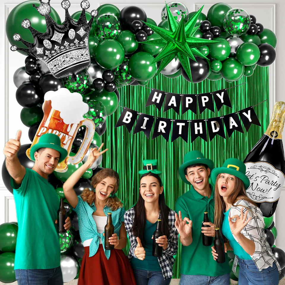 Green Birthday Party Decorations, Green Black Silver Foil Balloons ...