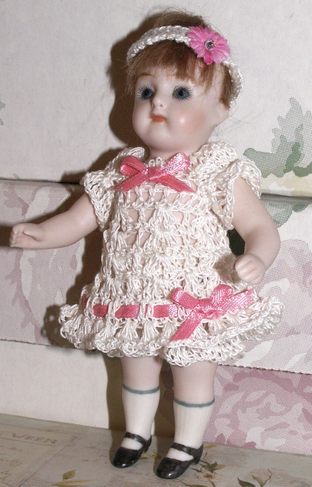 Antique Doll Dress Pants & Headband for 4.5"- 5" Miniature Picolette ...