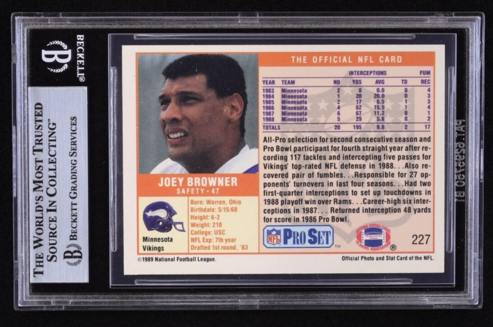 Joey Browner Signed 1989 Pro Set #227 (BGS) The Steve Grad Collection ...