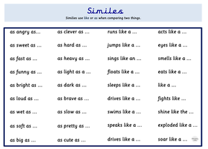 Laminated Similes Word Mat Year 2 3 4 5 6 Vocabulary Education Learning ...