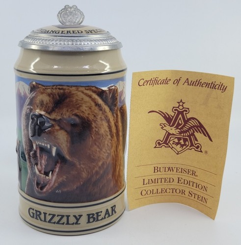 Vintage 1989 Budweiser Grizzly Bear Endangered Species Ceramic Lidded Beer Stein | eBay