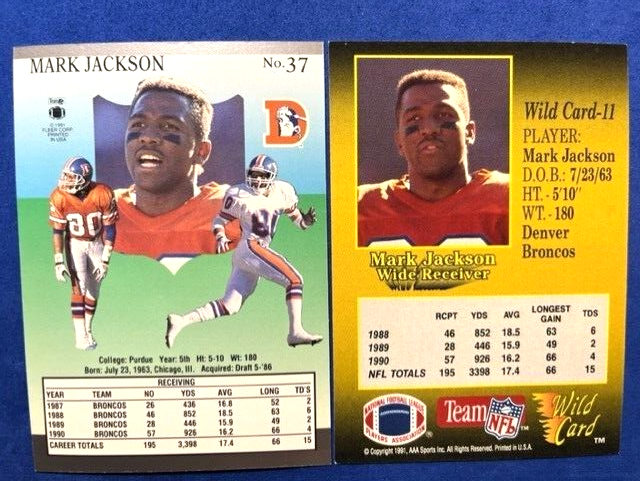 NFL - Mark Jackson 1991 Fleer Ultra & 1991 Wild Card Football - Broncos ...