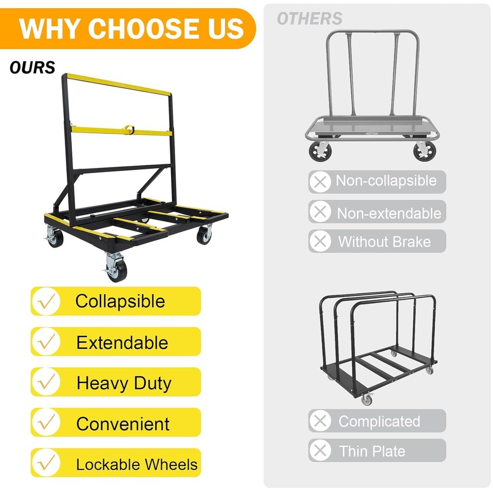 Drywall Cart Foldable Panel Dolly Cart 2200LBS Handling Sheetrock ...