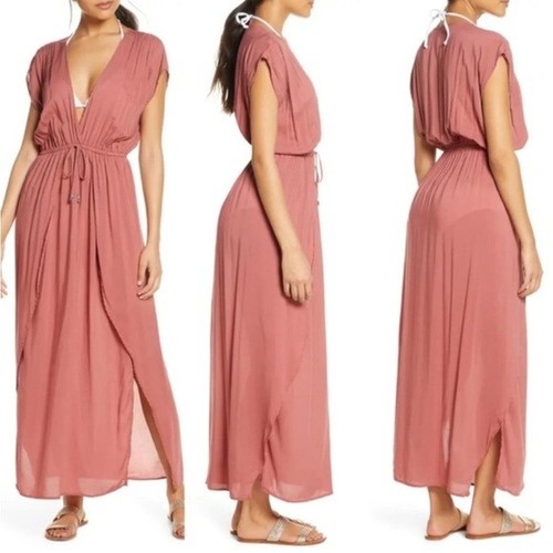 New Elan Crossover Deep V Neck Maxi Dress Swim Cover Up Vacation Rose ...