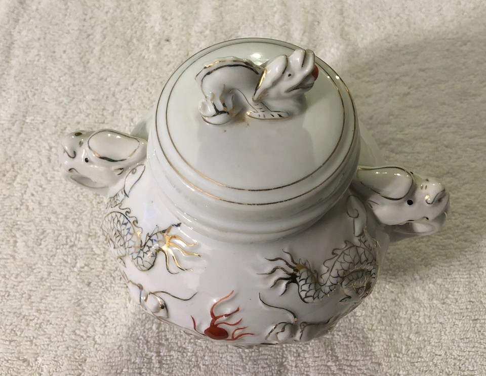 Vintage DRAGON GARGOYLE Tea / Ginger Jar Nice Porcelain Jar 8" Tall ...