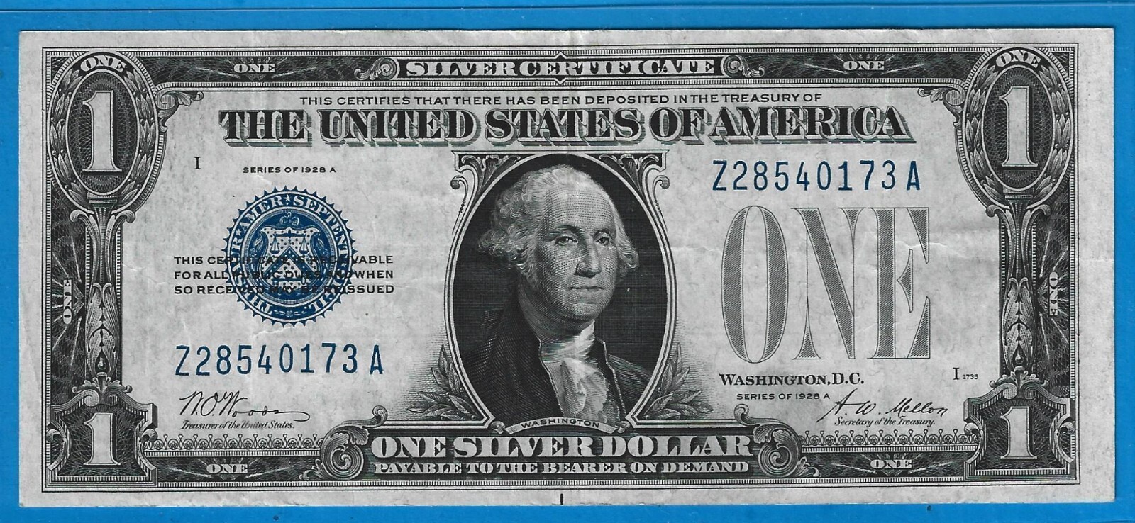 1928A $1 Silver Certificate Funny Back Note,Blue Seal,Circ CH Crisp VF ...