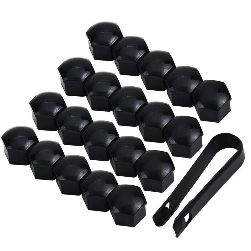 20X 17mm Black Plastic Wheel Nut Bolt Covers Caps Universal For Any Car ...