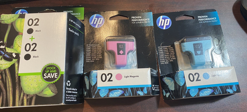 NOS HP 02 Ink Cartridge Lot Black x2 Light Magenta Cyan Genuine OEM ...
