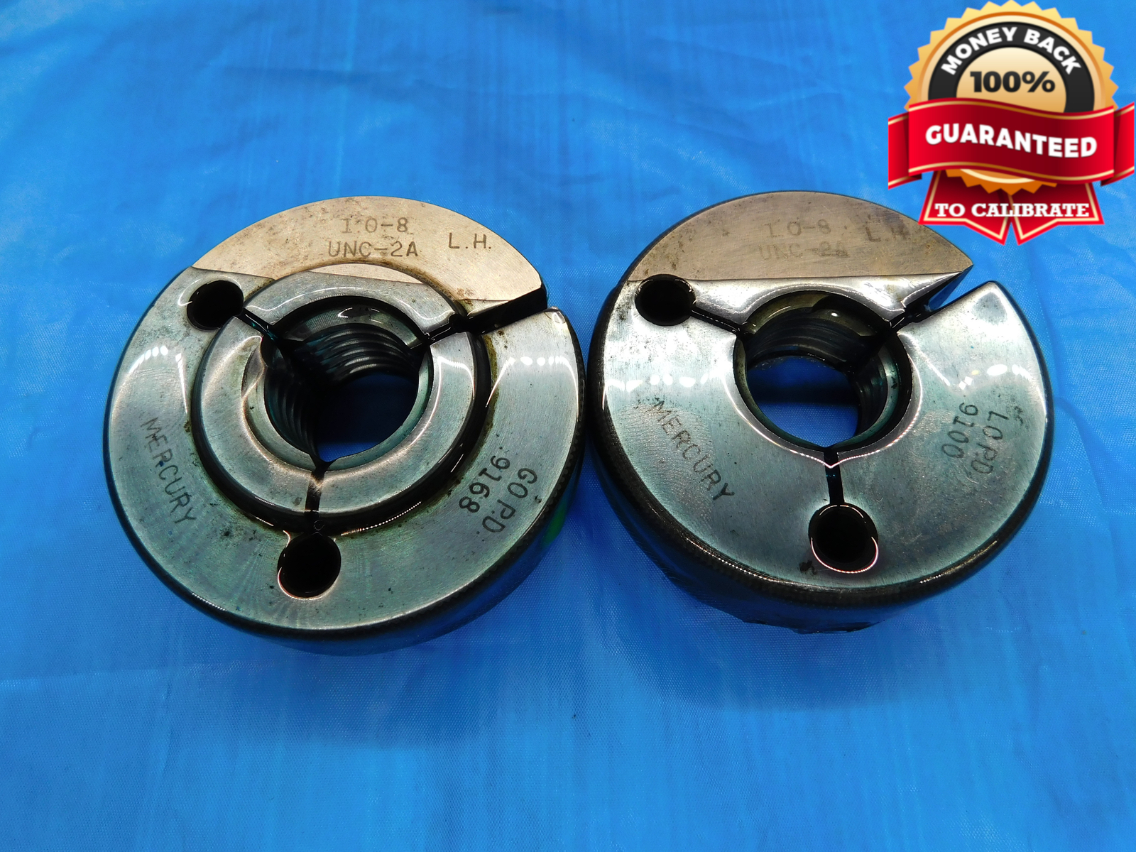 1" 8 UNC 2A LEFT HAND THREAD RING GAGES 1.0 GO NO GO P.D.'S = .9168 ...