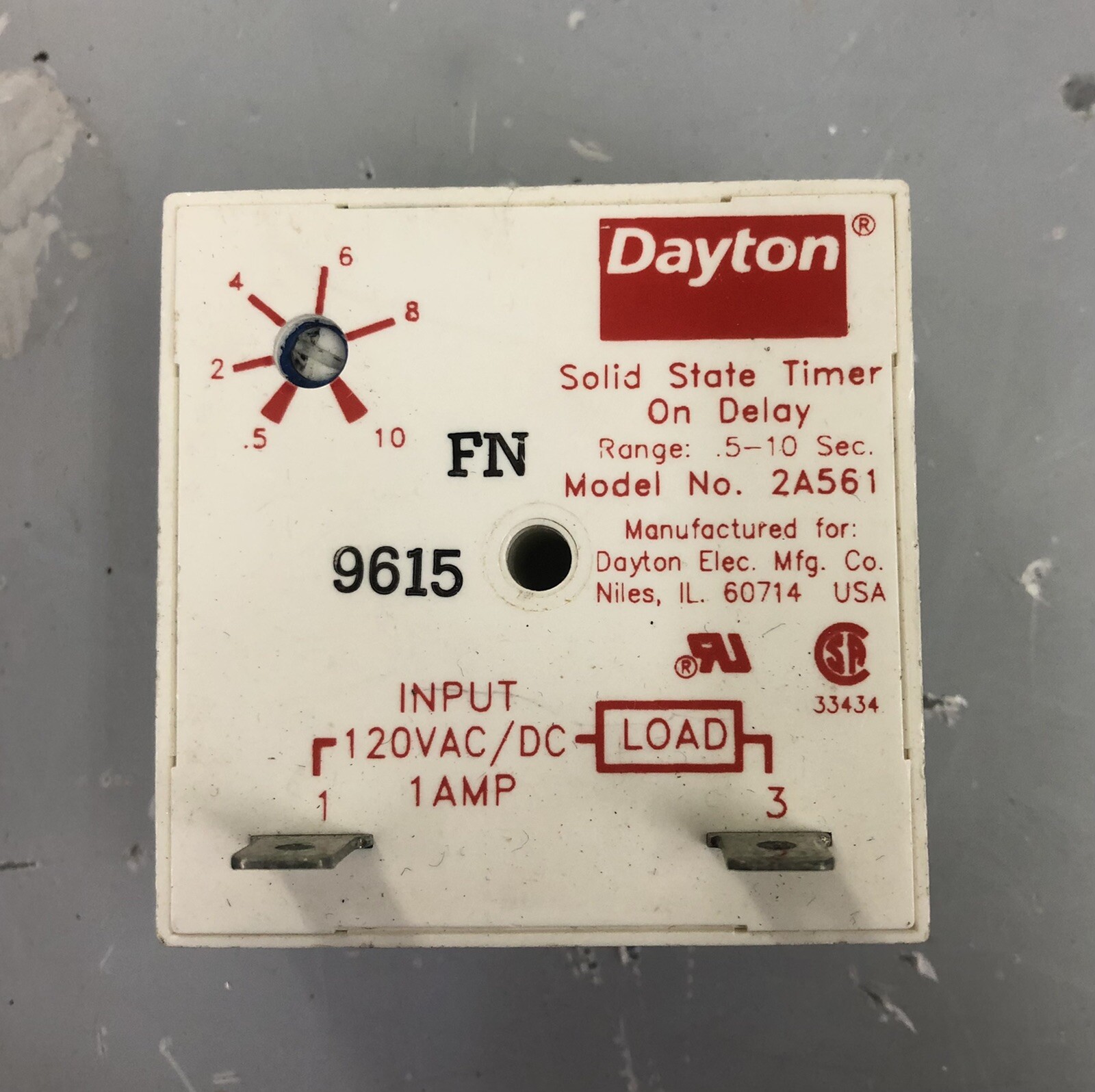 Dayton 2A561 Encapsulated Timer Relay, 1A, Solid State, Function ...