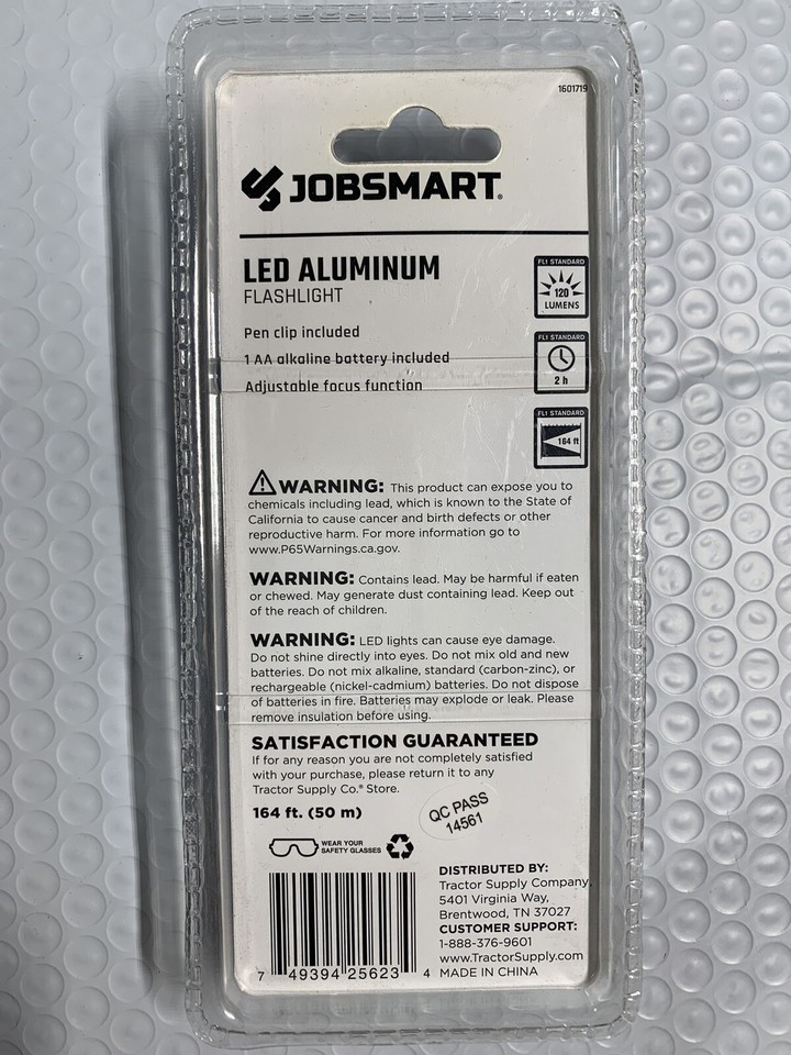 Jobsmart LED Aluminum Flashlight 120 Lumens 2 Hr Run Time 164 Ft. Beam ...