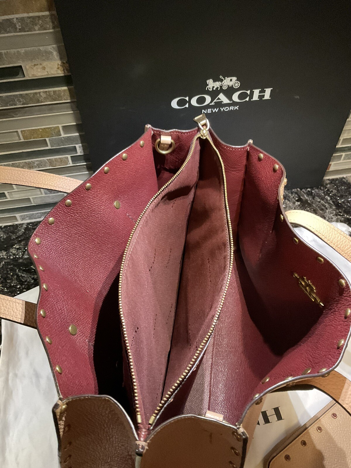 Coach Charlie Crystal Rivets & Accordion Wallet NUDE … - Gem