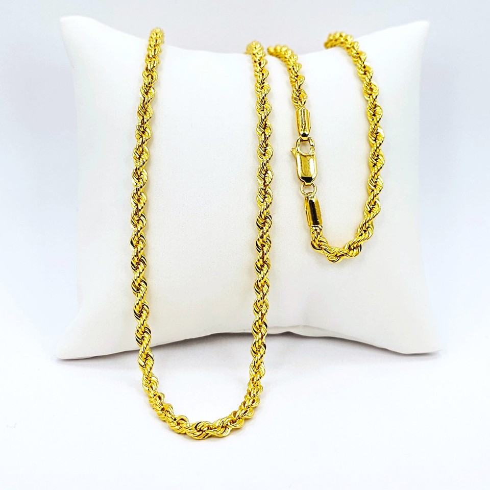 22K Yellow Gold Rope Chain Necklace 24 in Hollow 3.6mm Genuine ...