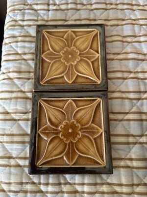 2 Antique Trenton Majolica Glazed Tiles Tan And Brown 4” | eBay