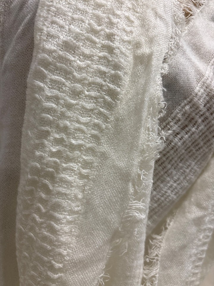 Charming Charlie White Infinity Scarf Textured Acrylic Knit Frayed Edge ...