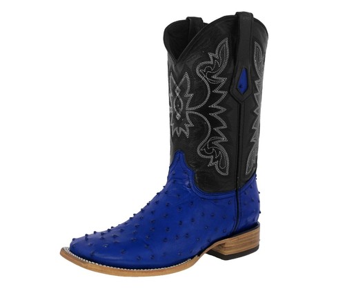 Mens Western Cowboy Boots Blue Ostrich Pattern Leather Square Toe ...