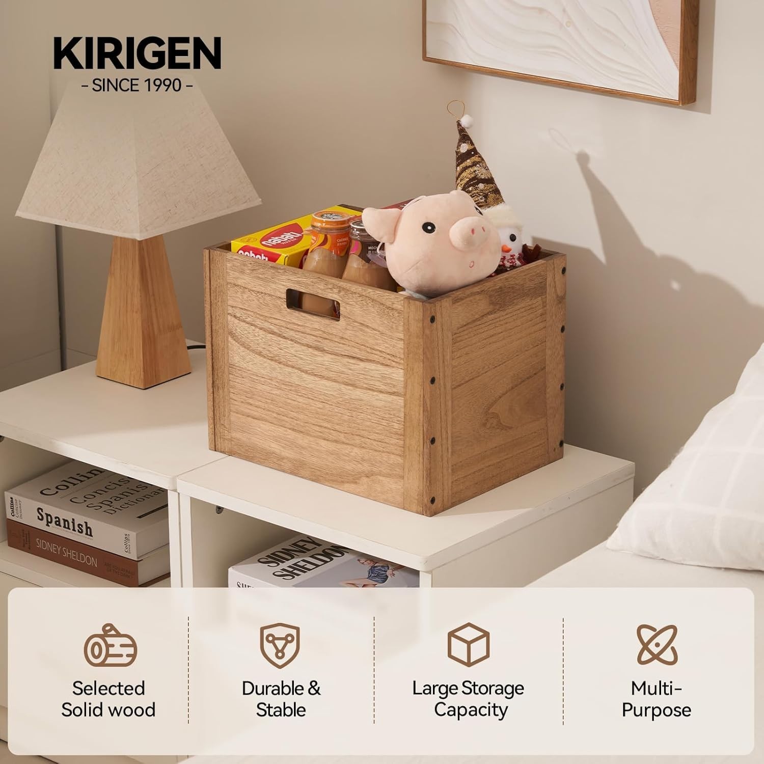 Wood Decorative Storage Cube Boxes Rustic Brown Large Storage Baskets ...