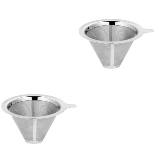 2 Count Coffee Filter Stainless Steel Cup Filtering Tool Cone Filters ...
