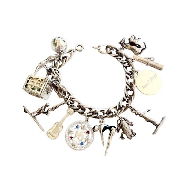 Vintage Loaded Charm Bracelet Sterling Silver Dangling Charms Chunky ...