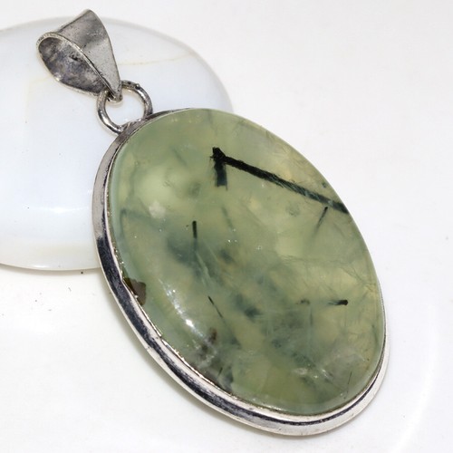 925 Silver Plated Moss Prehnite Ethnic Pendant Handmade Jewelry Size 2 ...