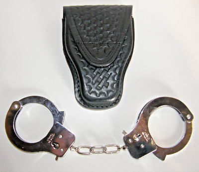 Boston Leather Black Handcuff Case/Holder w/ Pair of Imperial Handcuffs ...