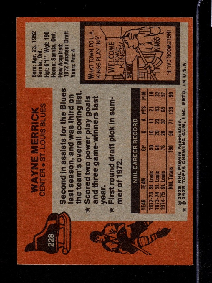 1975-76 Topps #228 Wayne Merrick St. Louis Blues NHL Card EX/MT+ | eBay
