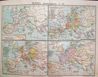 1904 Antique EUROPE EUROPA HISTORY GEOGRAPHY MAP Art Lithograph ...