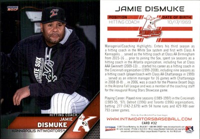 Jamie Dismuke 2017 Choice Kannapolis Intimidators #32 RC Card | eBay