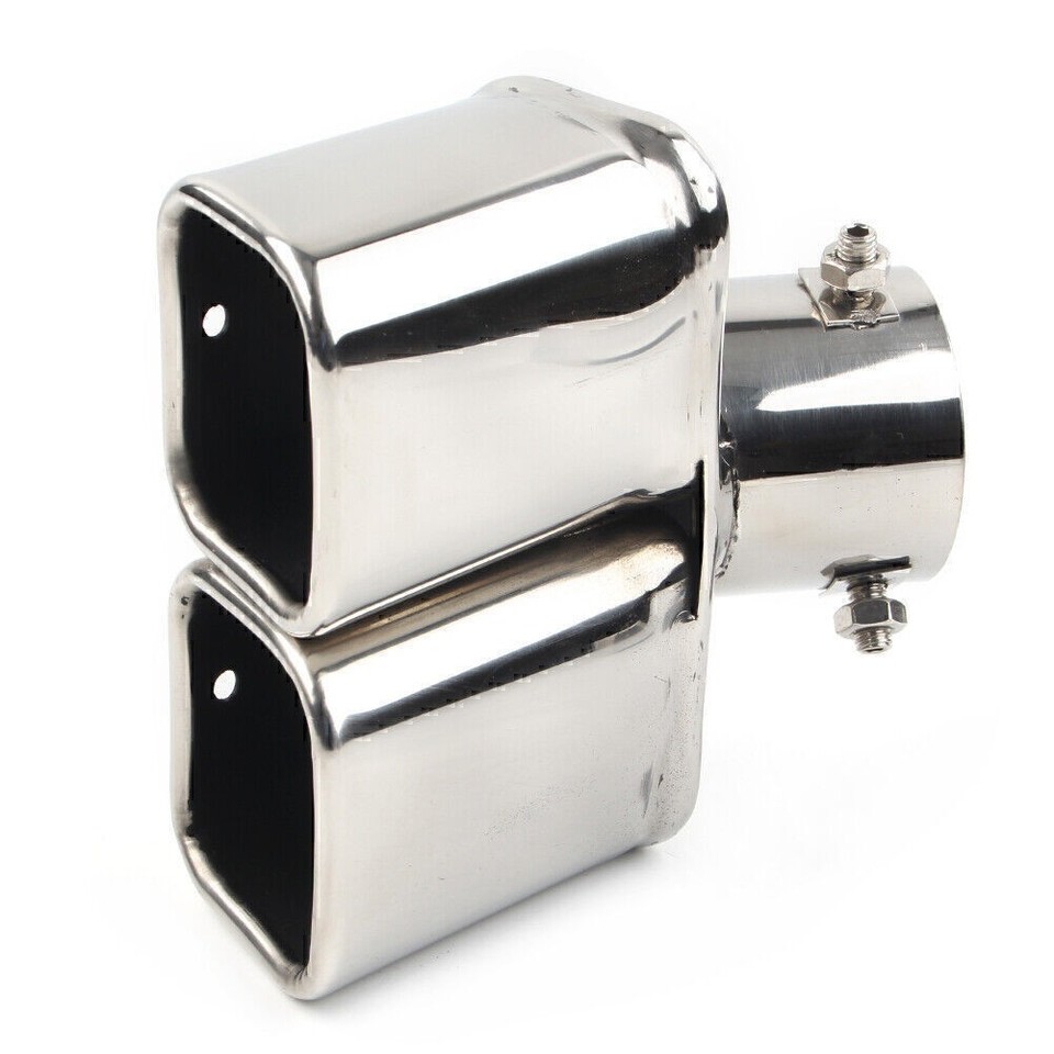 Universal Silver Dual Car Rear Exhaust Pipe Tail Muffler Tip Square ...