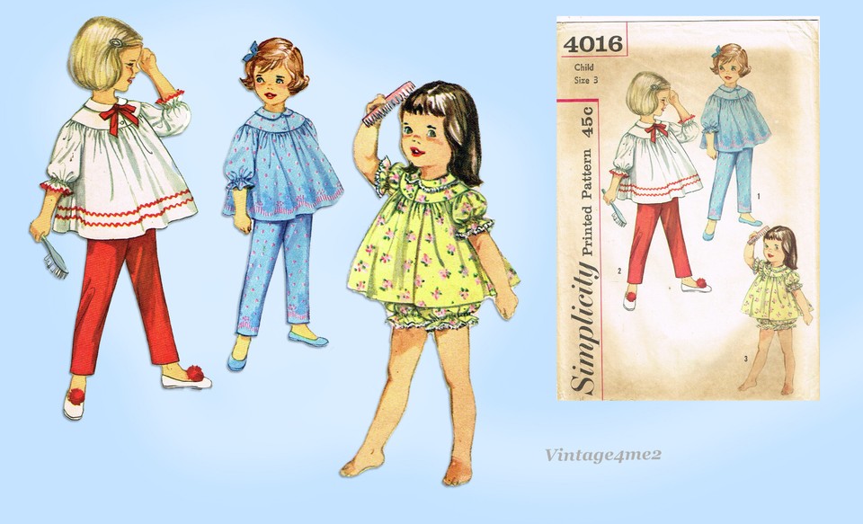 Simplicity 4016: 1960s Baby Girls Shortie Pajamas Size 3 Vintage Sewing ...