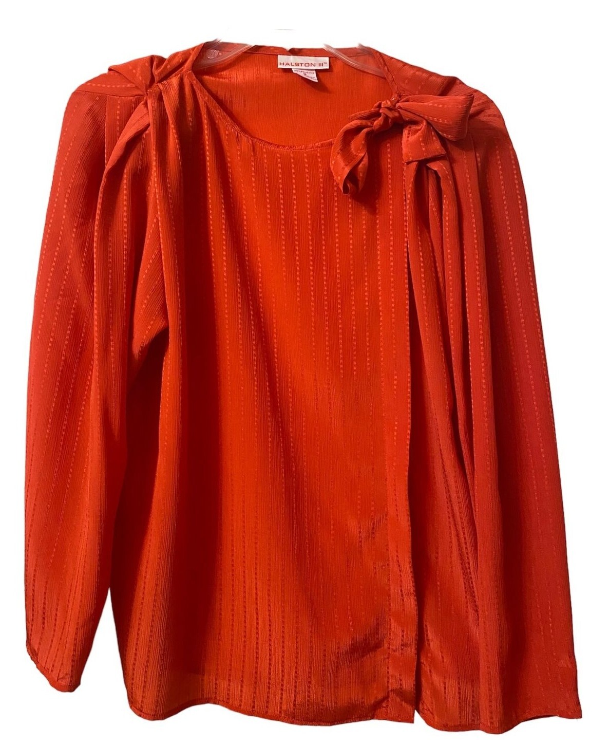 Halston III Red Satin Ribbed Blouse Long Sleeve Bow … - Gem