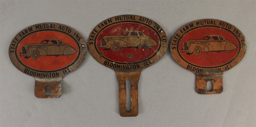 3 Antique State Farm Auto Insurance 1930-40s Pressed Steel License ...