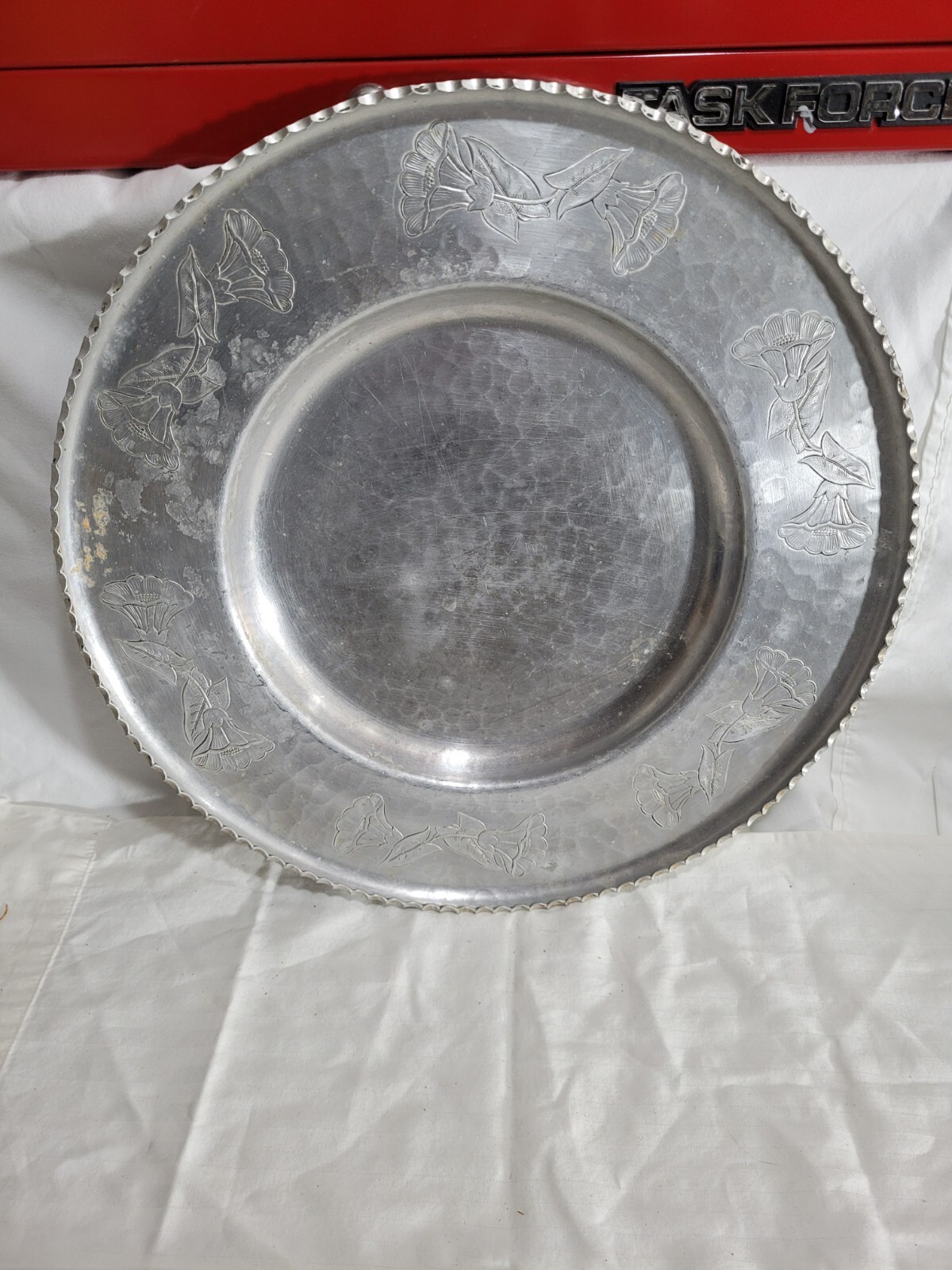 Vintage Wrought Farberware Hammered Aluminum Serving Tray Morning Glory ...