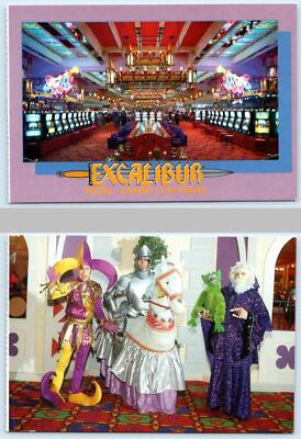 2 Postcards LAS VEGAS, NV ~ Jester & Merlin EXCALIBUR CASINO Slot ...