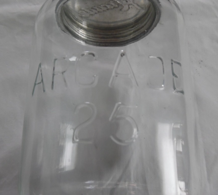 ANTIQUE COFFEE GRINDER-ARCADE 25 GLASS JAR HOPPER WITH CAST IRON WALL ...