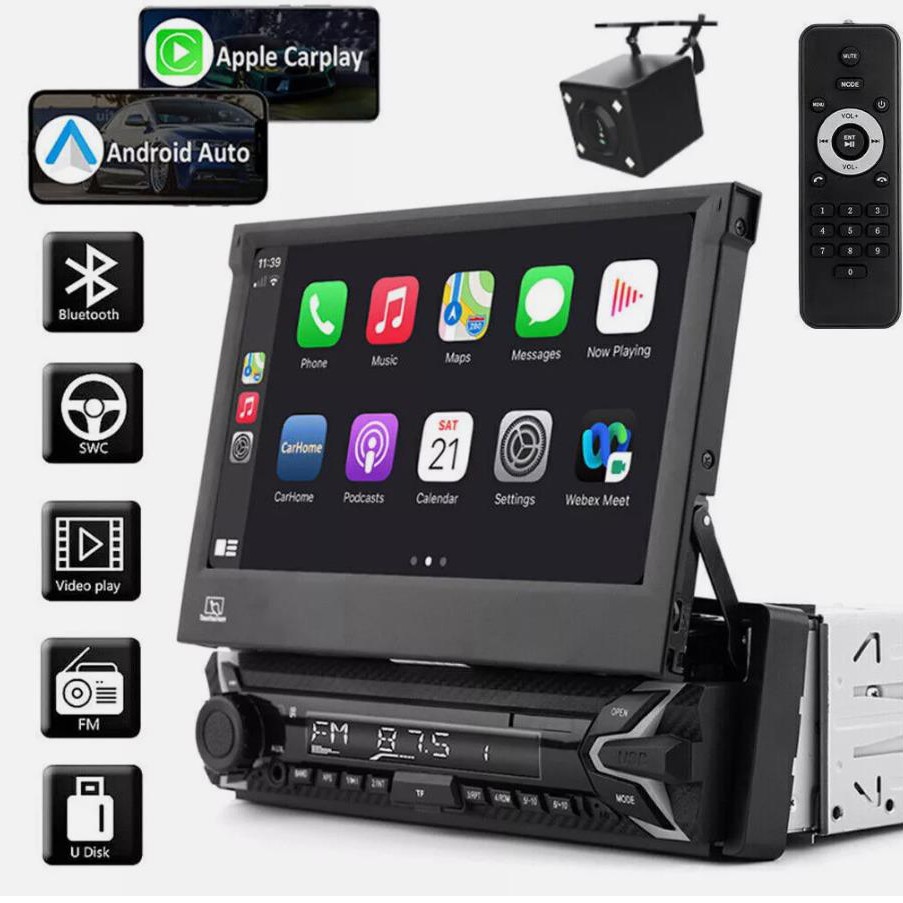 Car Stereo Flip Out BT CarPlay FM Radio Touch Screen MP5 Player 1DIN 7 ...