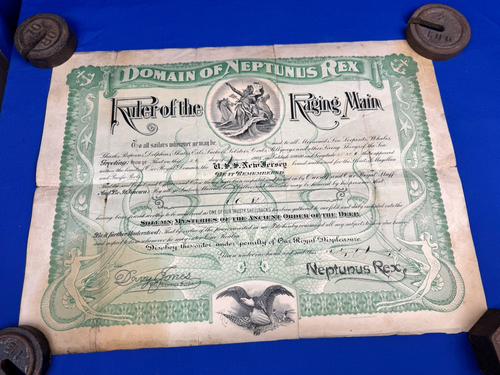 1908 Testimonial, Domain of Neptunus Rex, USS New Jersey, Equator Line ...