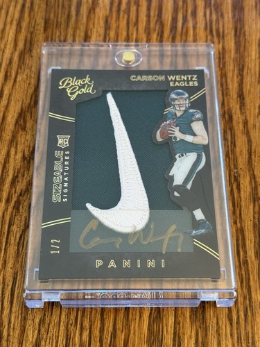 2016 Black Gold Carson Wentz Nike Swoosh 1/2 Auto RC RPA Sizeable ...