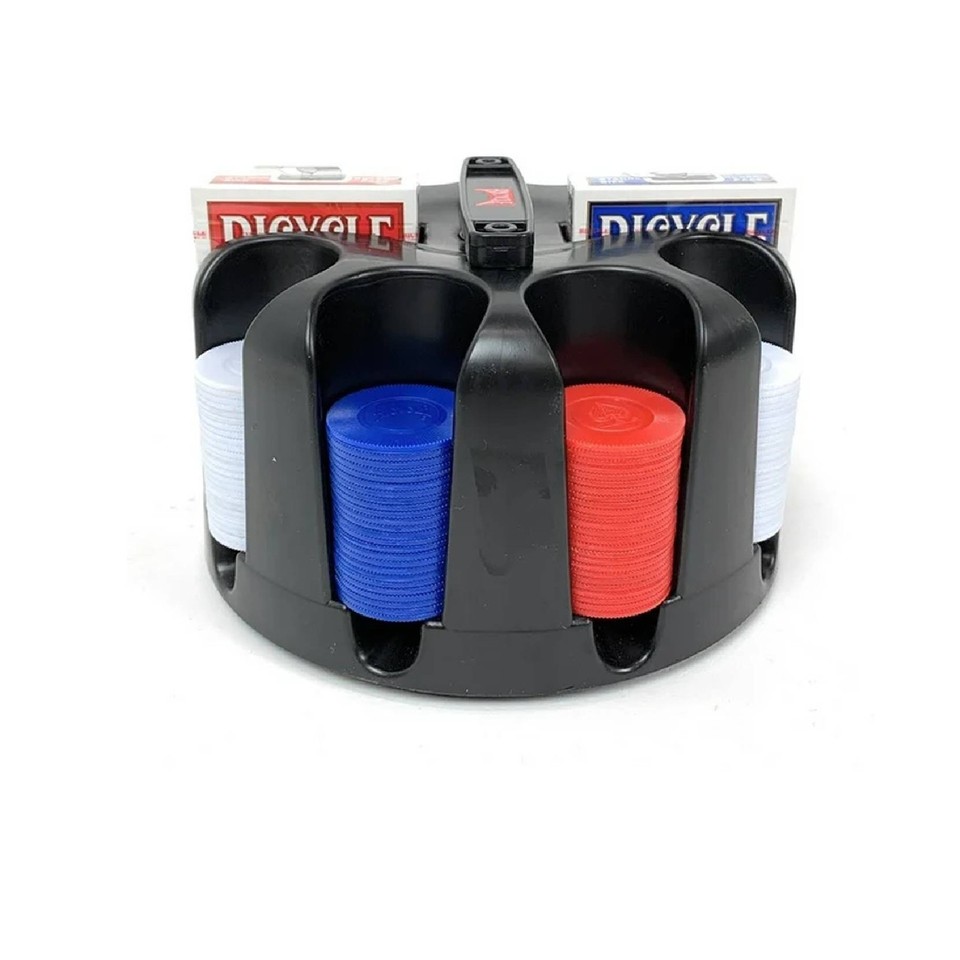 Bicycle Revolving Poker Chip Rack With Handle, 200 X Chips, 2 Decks ...