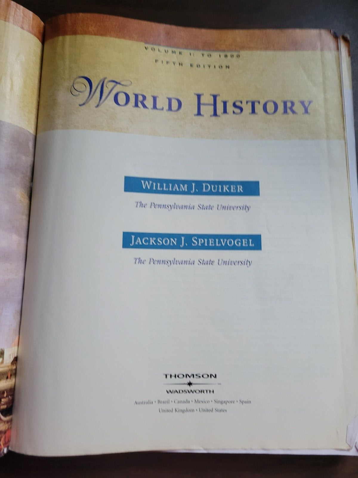 World History 5th Edition 2007 Thomson Wadsworth Volume 1 to 1800 ...
