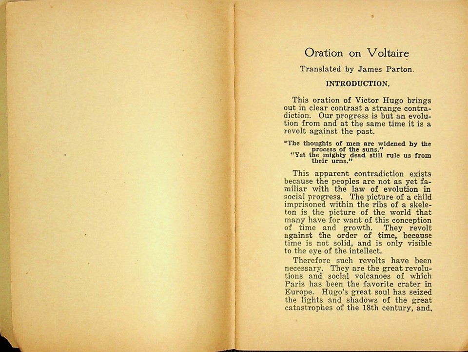 Vintage - Victor Hugo - Oration On Voltaire - Little Blue Book No 52 CC ...