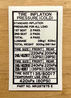 Tire Inflation Pressure Decal (18") | eBay