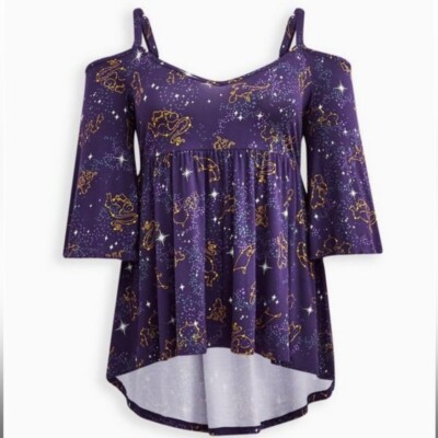 NWT Torrid Disney Princess Aladdin Halloween Purple Cold Shoulder Top ...