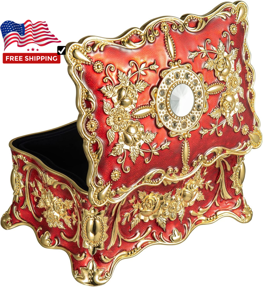 Vintage Trinket Jewelry Box Rings Earrings Treasure Case Organizer ...