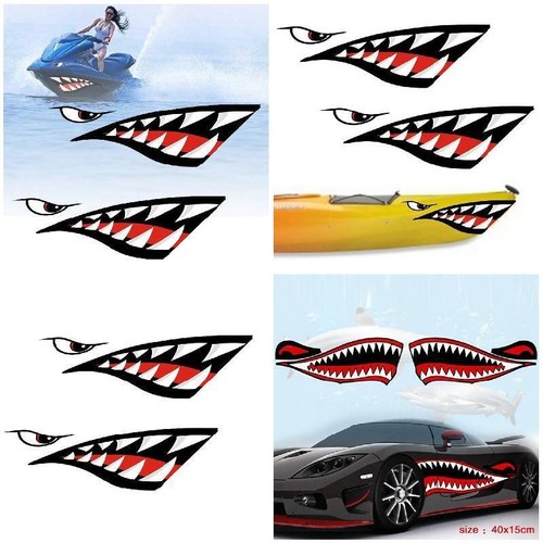 2pcs Shark Mouth Tooth Teeth Sticker Vinyl Exterior Decal For Car Side ...