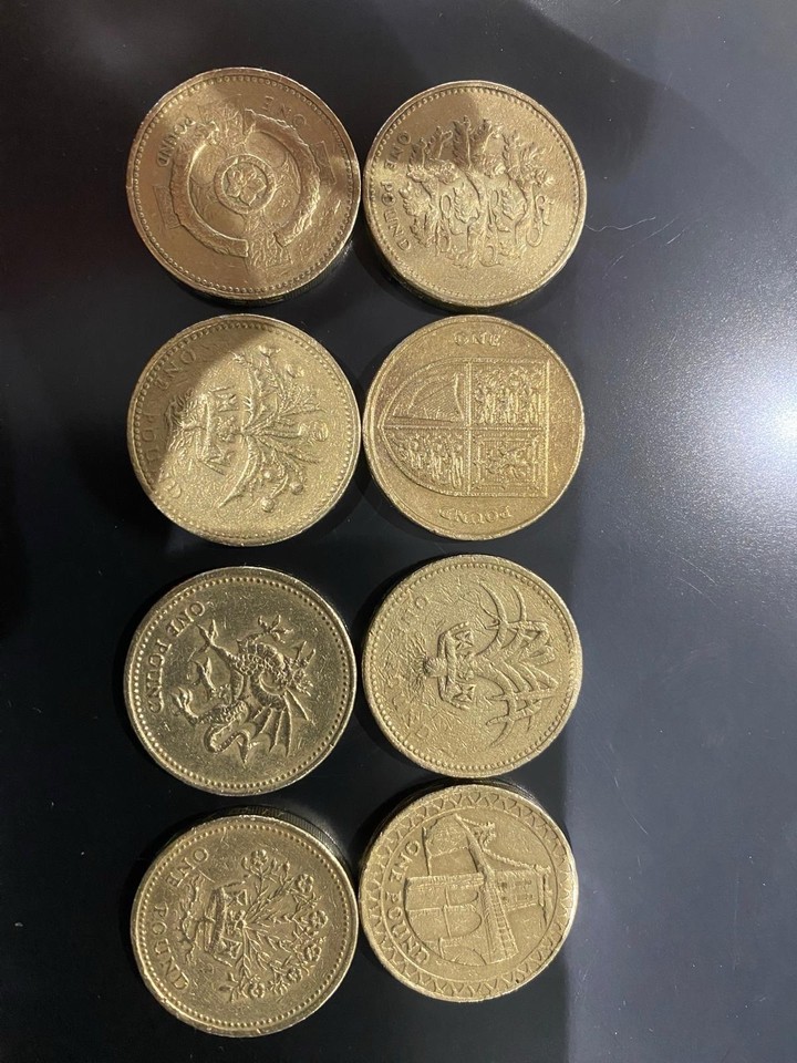 Vintage UK £1 Coins Collection (8 Coins, 1980s–2000s) – Old Round Pound ...